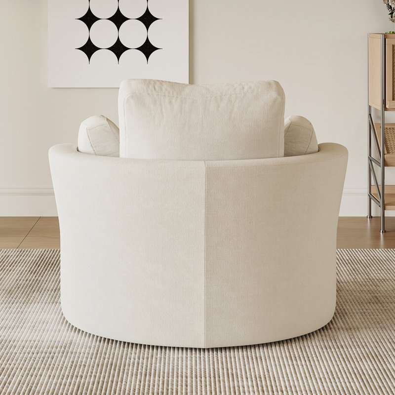Berey Slipcovered Swivel Barrel Chair Wade Logan Fabric Beige Polyester